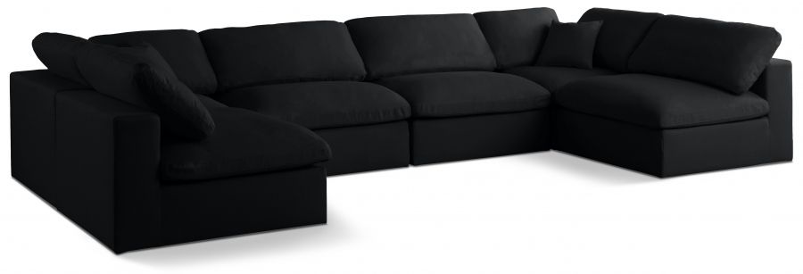Meridian Plush Velvet Standard Comfort Modular Sectional in Black Velvet 602Black Sec6D
