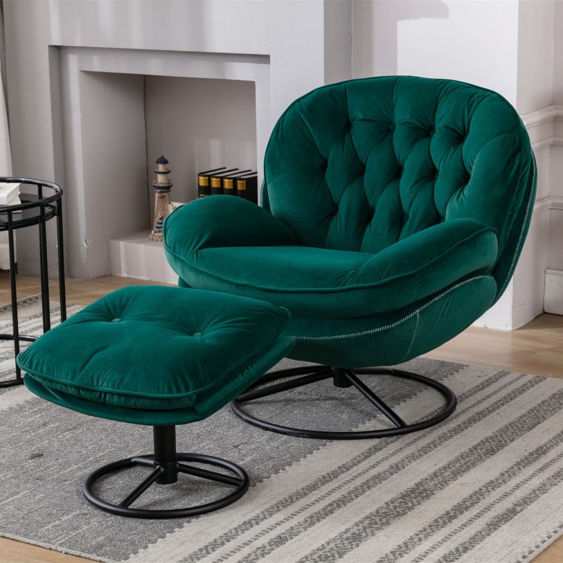 HOMEMAX Accent Chair TV Chair Living Room Chair w Ottoman Green W67632622