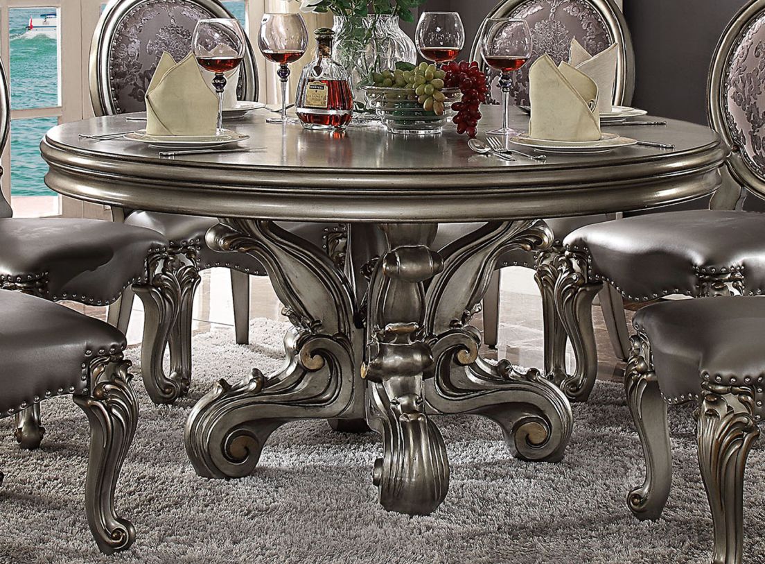ACME Versailles 5pc Round Pedestal Dining Set in Antique Platinum