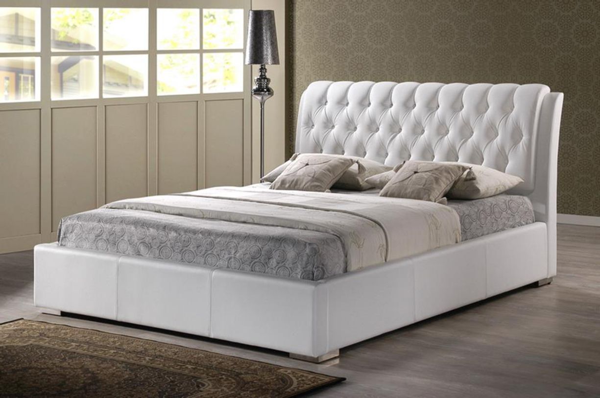 Baxton Studio Bianca Queen Modern Bed with Tufted Headboard in White
