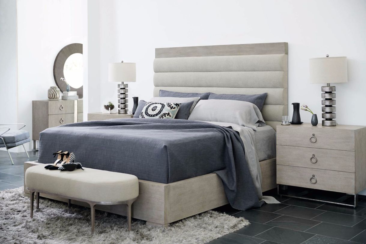 Greige upholstered bed store