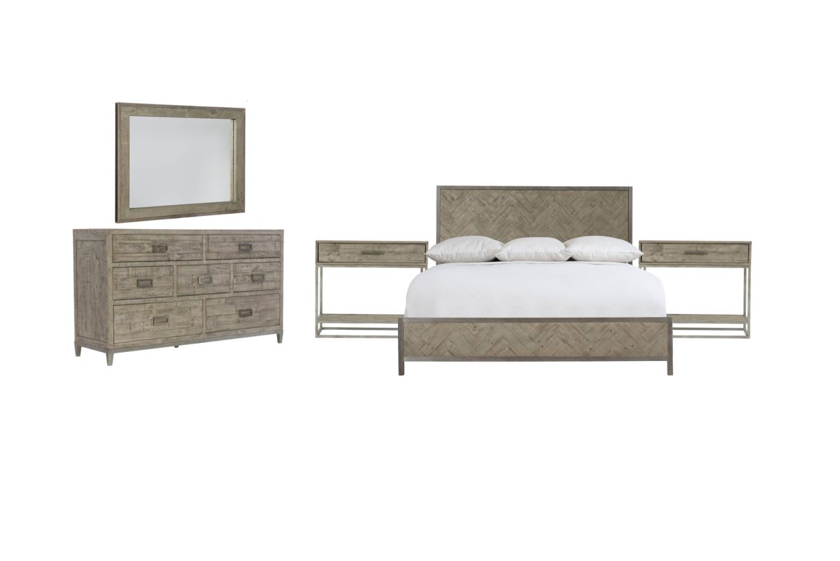 Bernhardt Loft Highland Park 4 Piece Milo Panel Bedroom Set in Morel