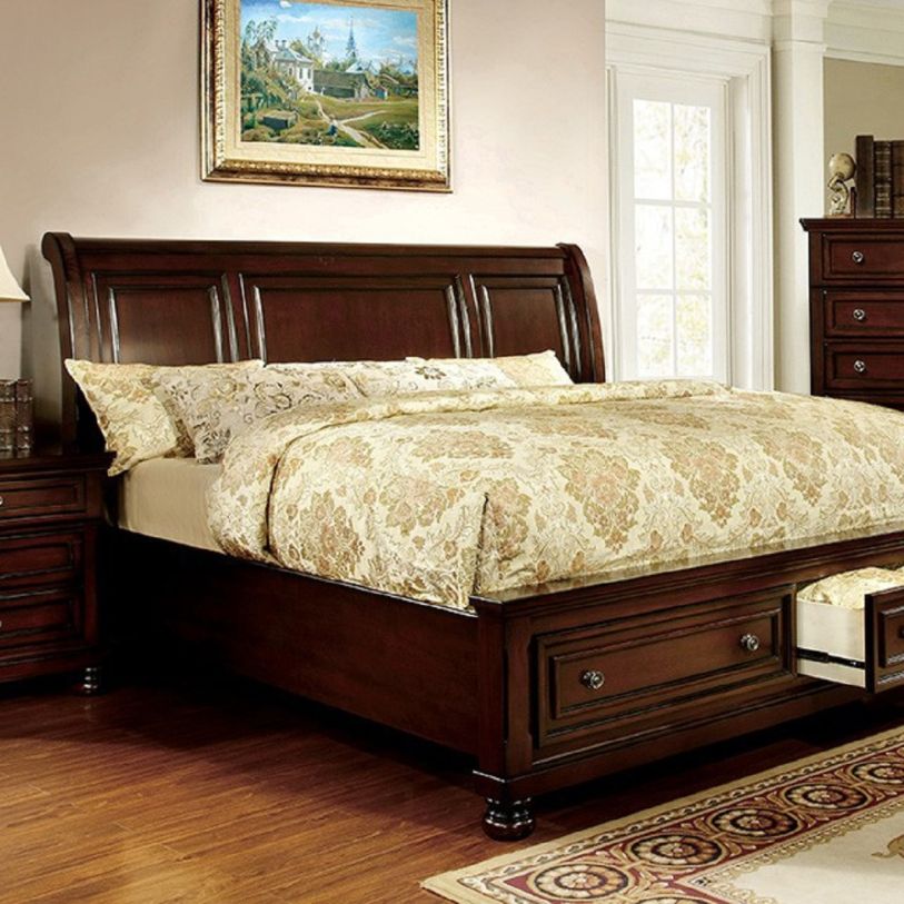 Furniture of America Northville King Storage Platform Bed in Dark Cherry CM7683EK