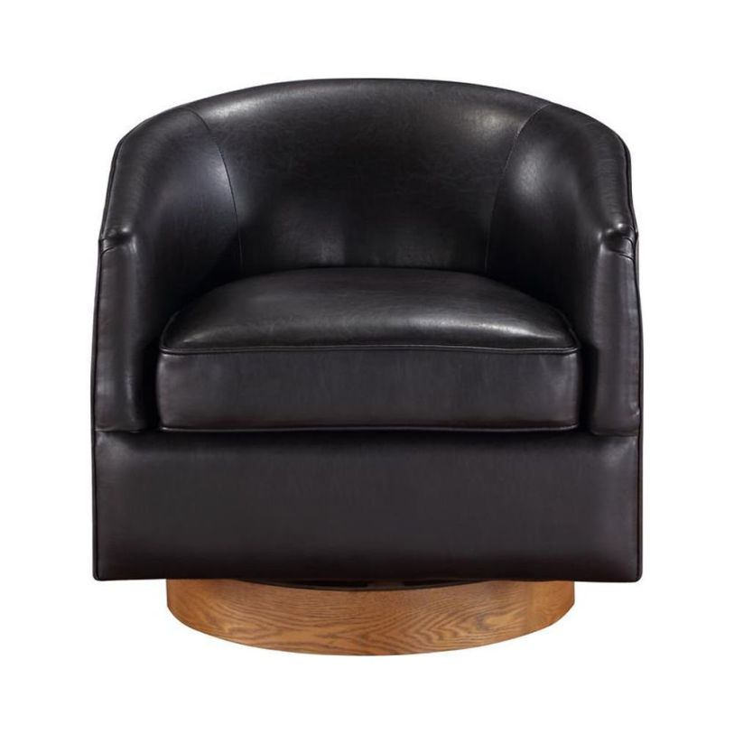 Comfort Pointe Irving Brown Faux Leather Wood Base Barrel Swivel Chair 8075 42 PROMO