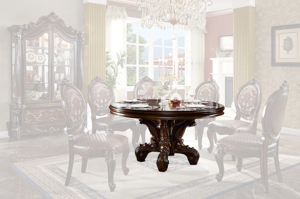 ACME Versailles Round Dining Table with Single Pedestal in Cherry DN01391 EST SHIP TIME APPX 4 WEEKS