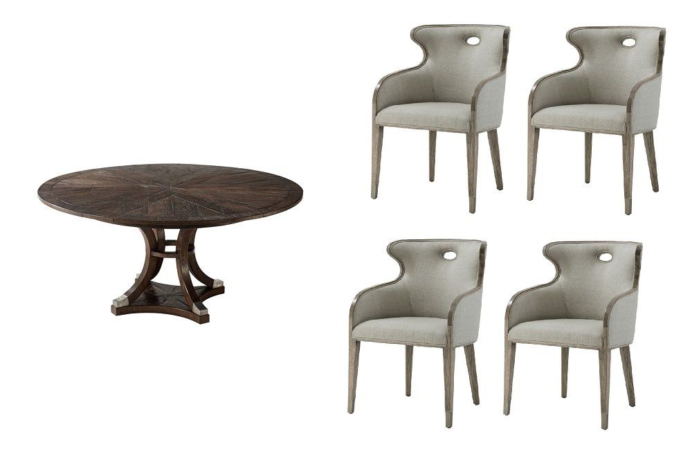 Theodore Alexander Echoes 5pc Devereaux Dining Table Set in Dark Echo Oak