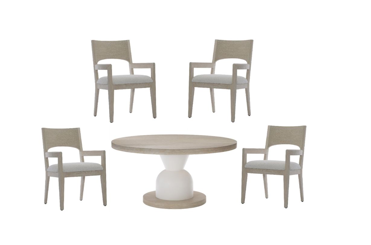 Bernhardt Solaria 5pc Round Dining Table in Dune/Fossil - SET B