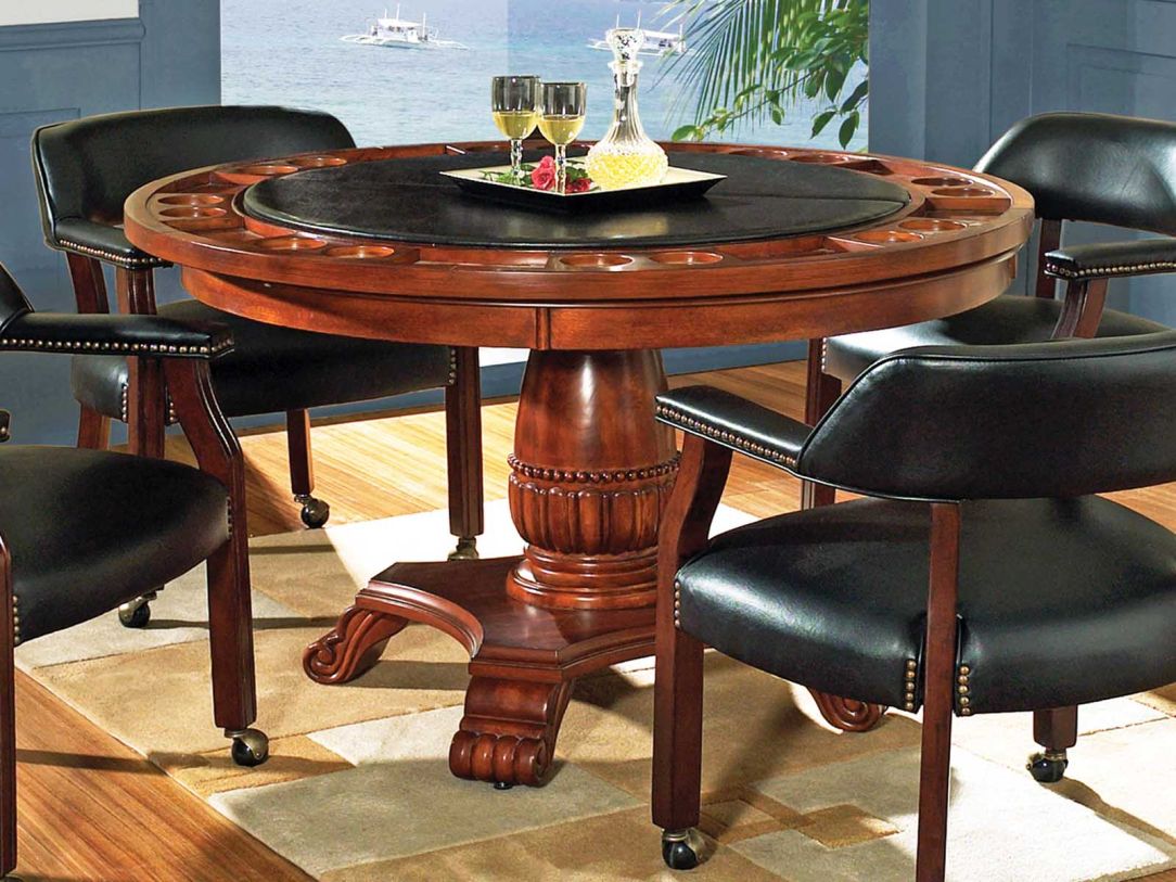 Steve Silver Tournament 50" Round Black Game Table in Rich Cherry