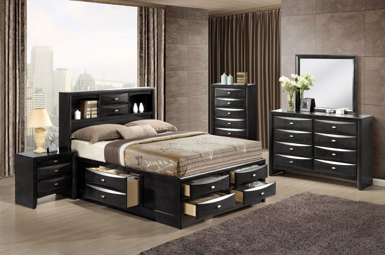 Global Furniture Linda 4 Piece Storage Bedroom Set in Black