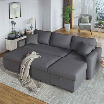 Shop Sleeper Sectional Sofa Grey w Storage Space FedEx UPS