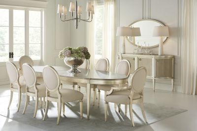 Caracole Furniture Classic 7 Piece A House Favorite Dining Room Set in Taupe Silver Leaf