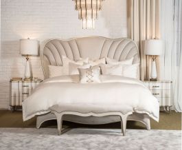 AICO London Place 4-Piece Upholstered Panel Bedroom Set in Creamy Pearl